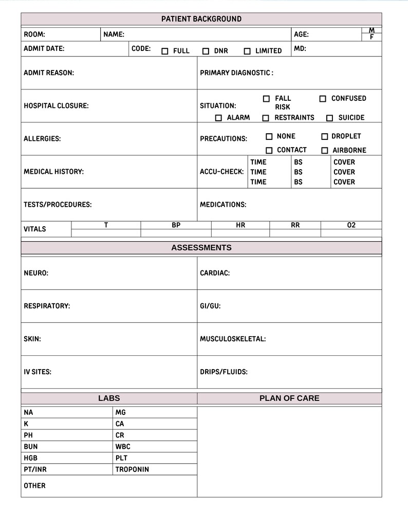 SBAR Nursing Report Sheet Bundle: Med-surg ICU Handoff (PDF Download ...