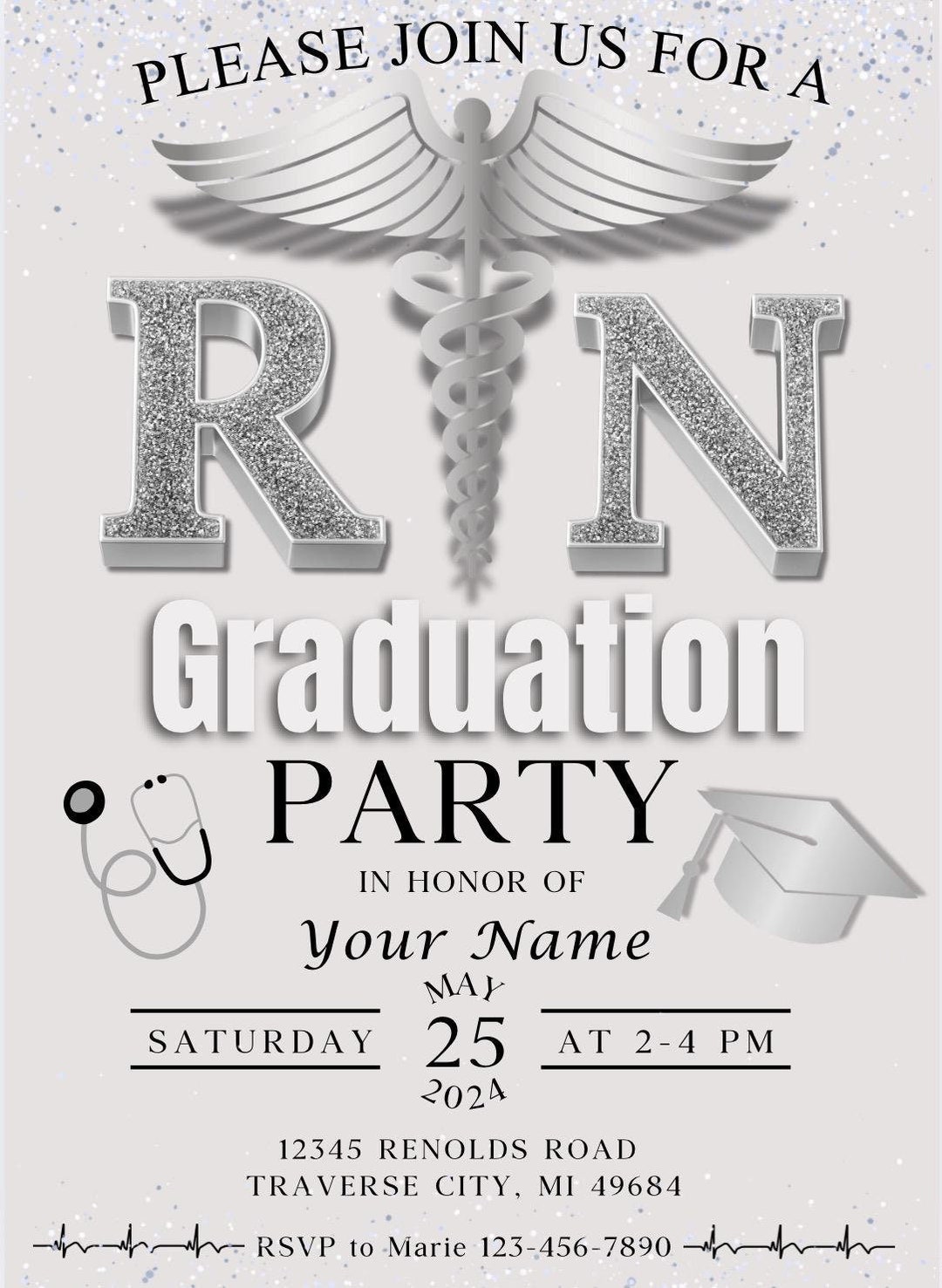 Nurse Graduation Party Invitation: Editable Canva Template (digital ...