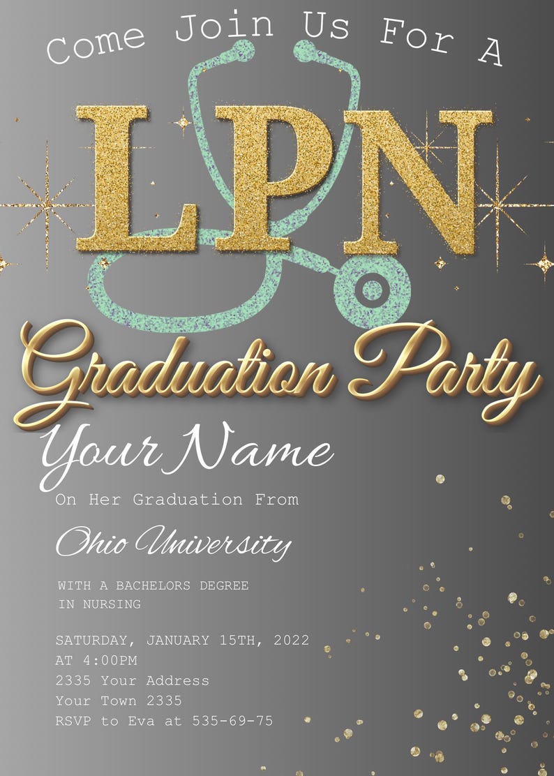 Nurse Graduation Party Invitation, LPN, Licensed Practical Nurse ...