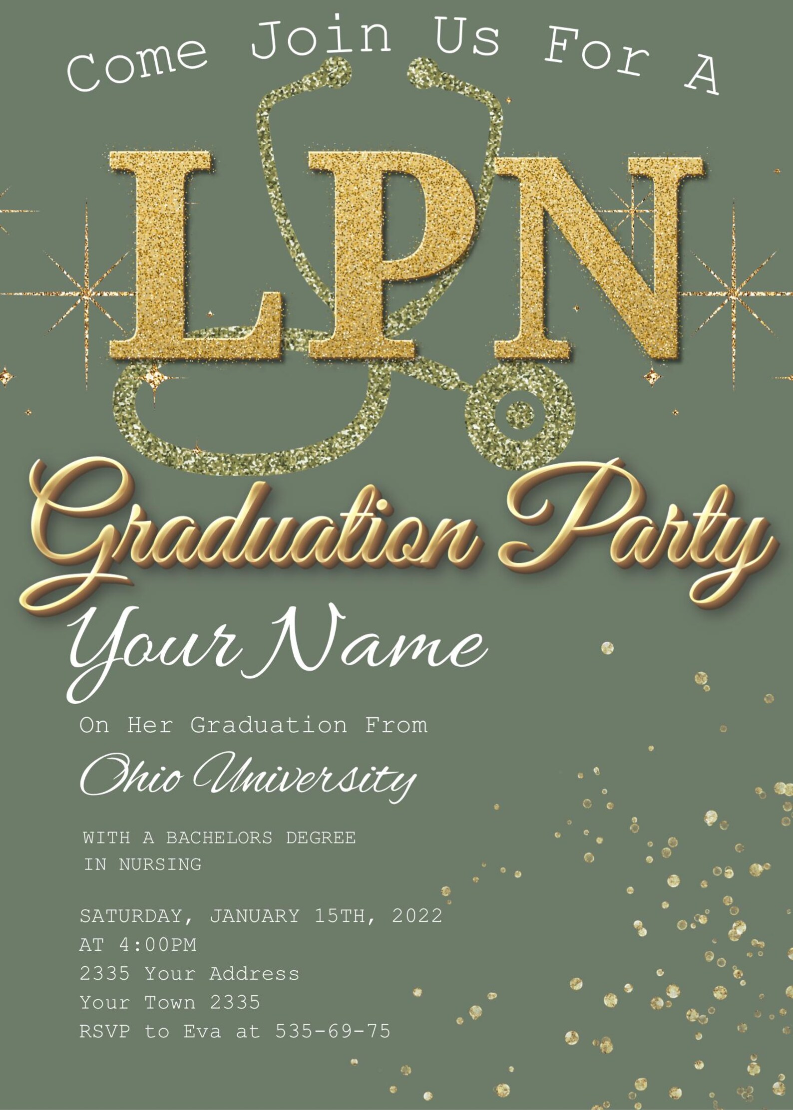 Nurse Graduation Party Invitation, LPN, Licensed Practical Nurse ...