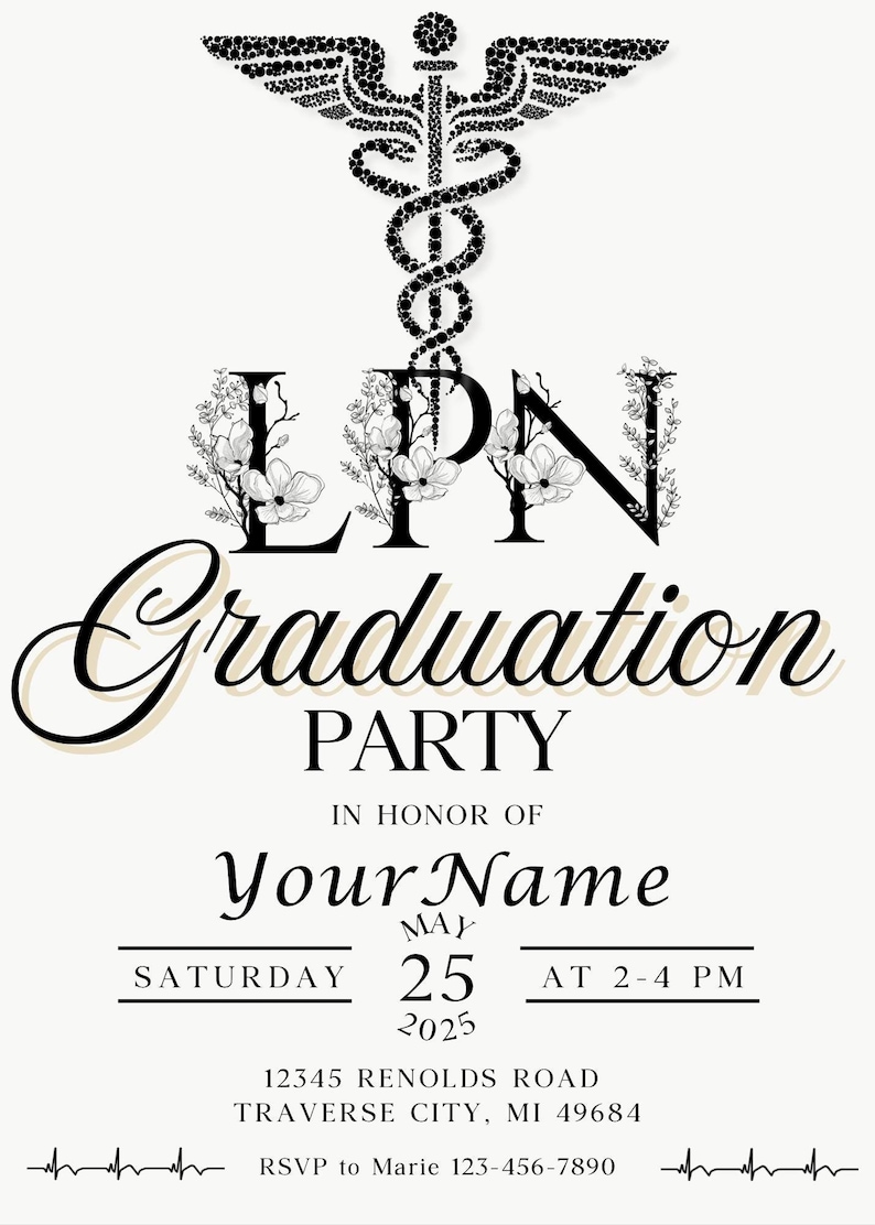 LPN Nurse Graduation Party Invitation | Licensed Practical Nurse Grad ...