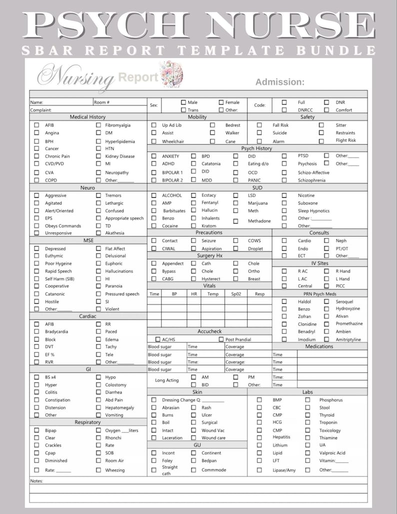 Psychiatric Nursing SBAR Report Template: Mental Health Handoff (PDF ...