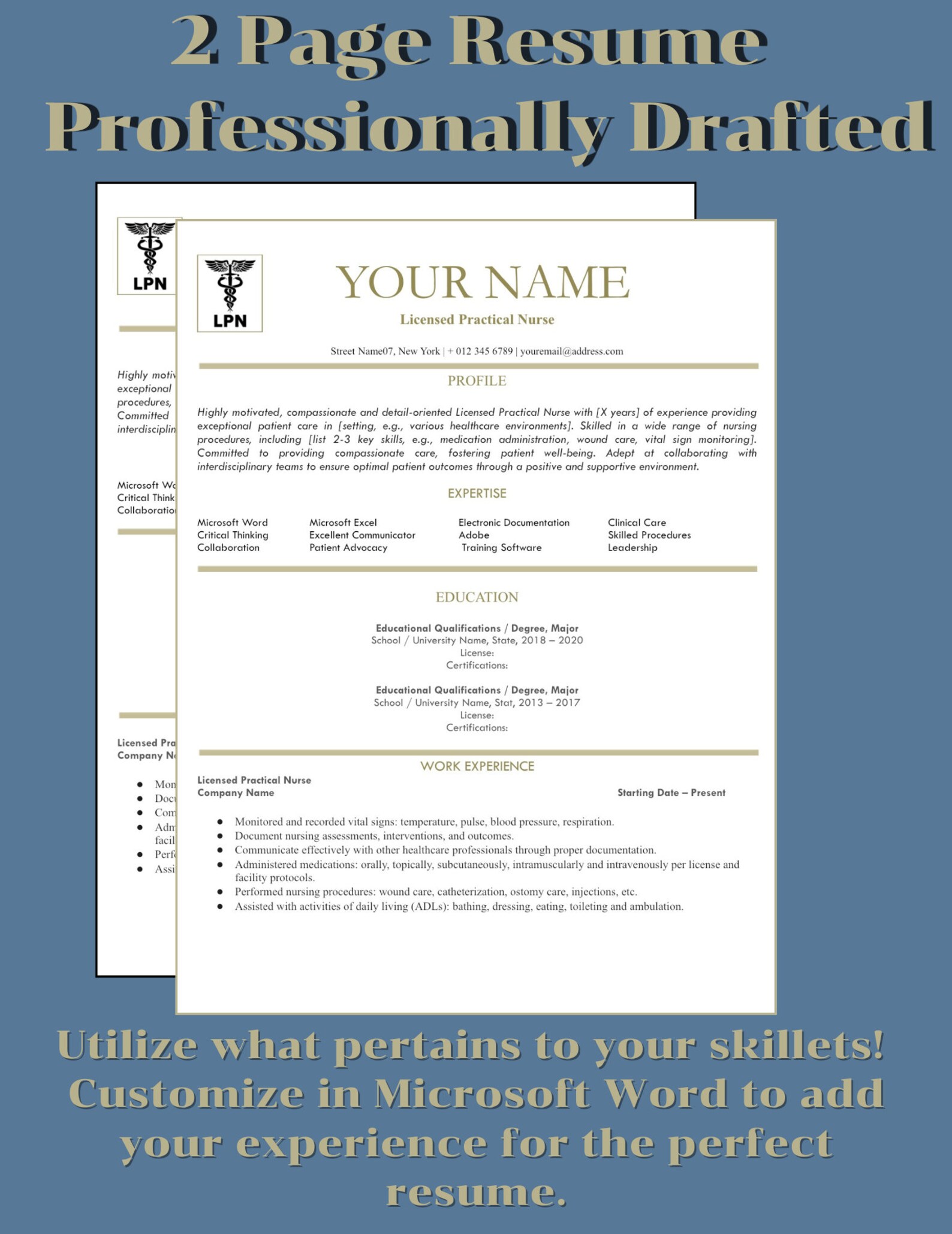 Nursing Resume Template: ATS Friendly for LPN. Cover Letter, Resume ...