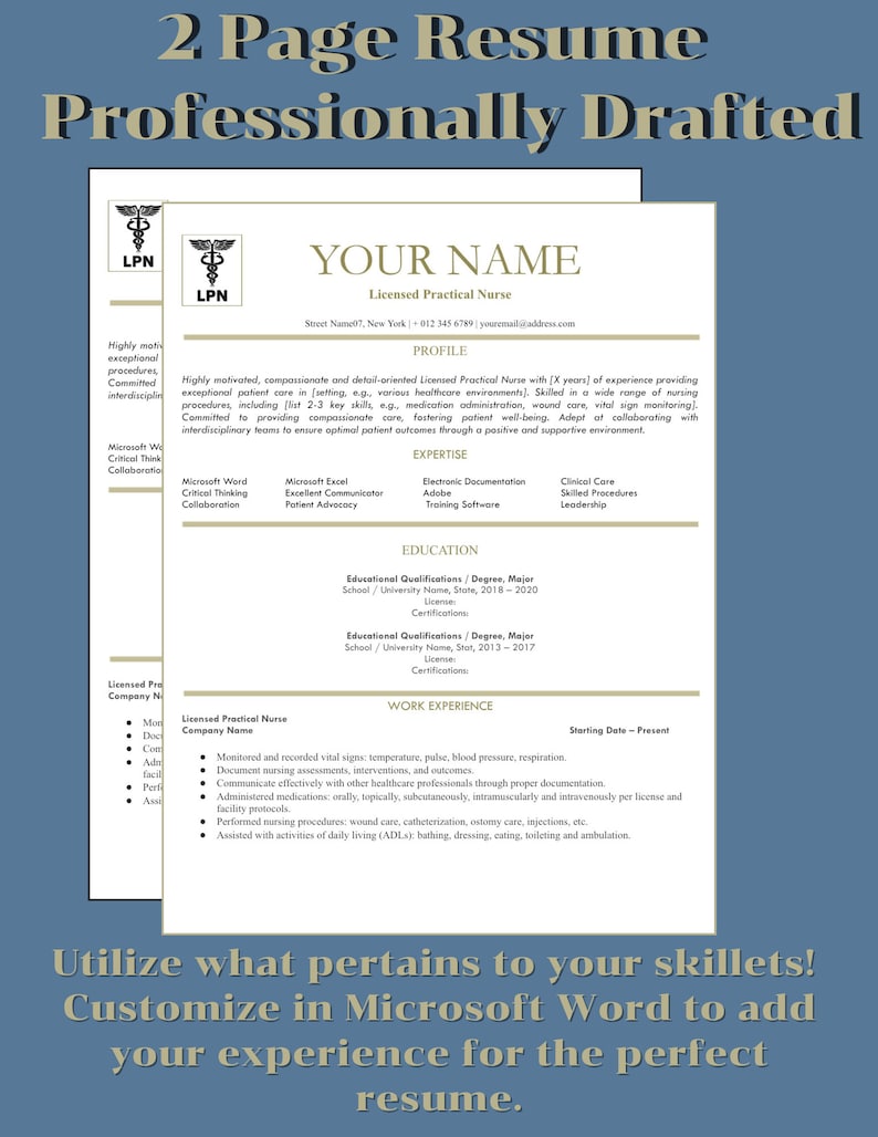 LPN Nursing Resume Template: Cover Letter & Reference (US Letter ...