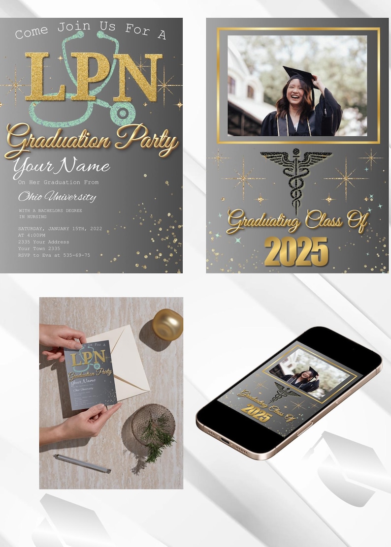 Nurse Graduation Party Invitation, LPN, Licensed Practical Nurse ...