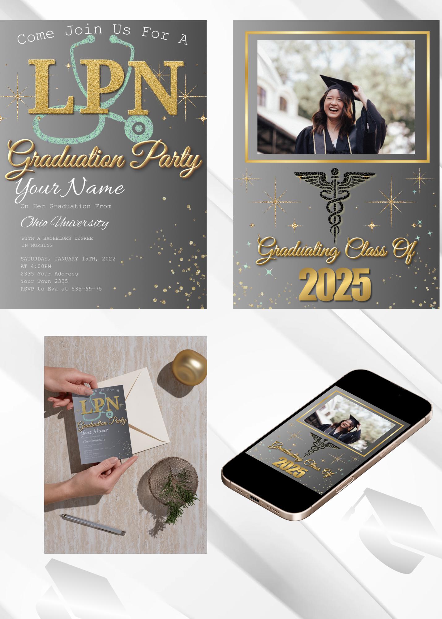 Nurse Graduation Party Invitation, LPN, Licensed Practical Nurse ...