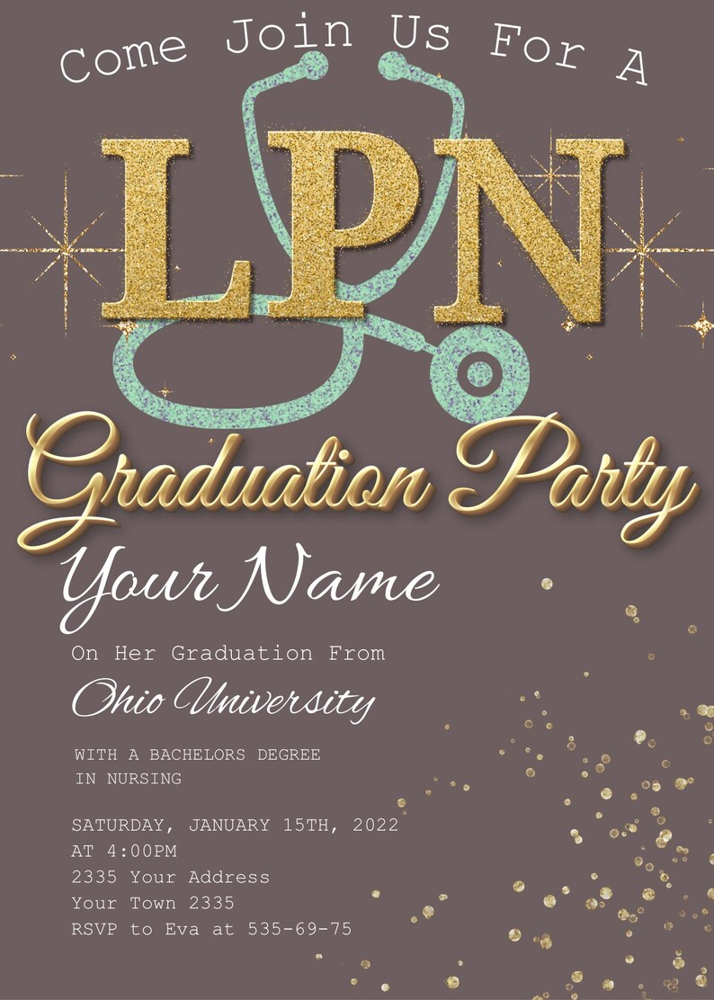 Nurse Graduation Party Invitation, LPN, Licensed Practical Nurse ...