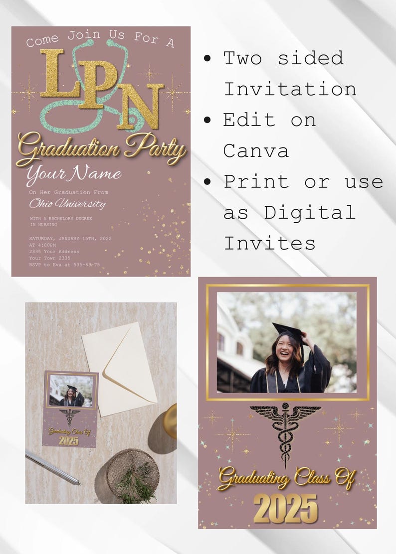 Nurse Graduation Party Invitation, LPN, Licensed Practical Nurse ...
