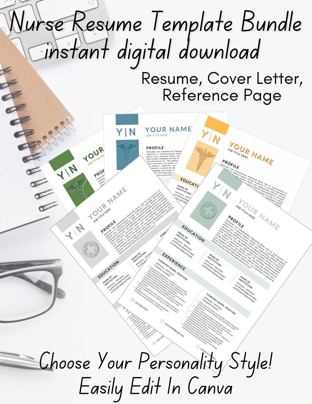 Nurse Resume Template Bundle: Customized Cover Letter, Reference Page ...