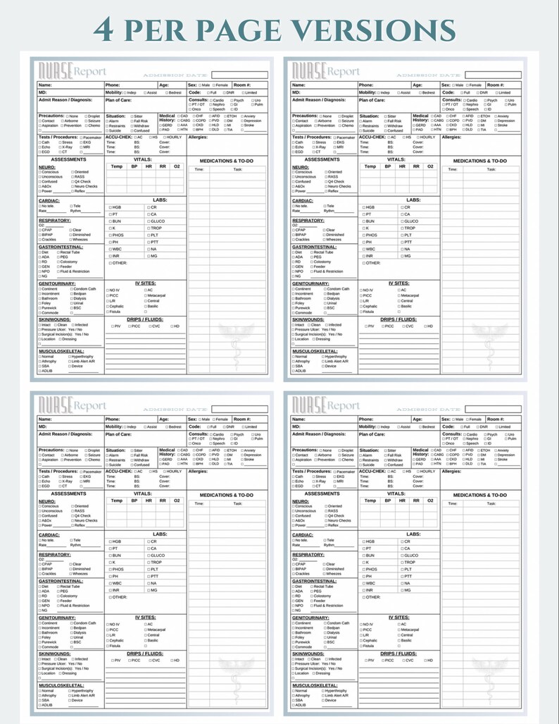 Nursing Template Mega Bundle: SBAR Nursing Report Sheets. Instant ...