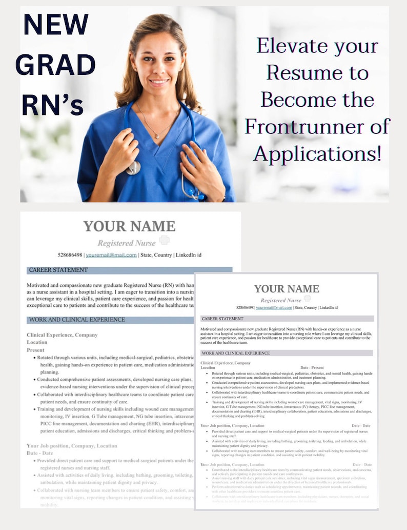 New Grad Nursing Resume Template Bundle: Cover Letter & Reference ...