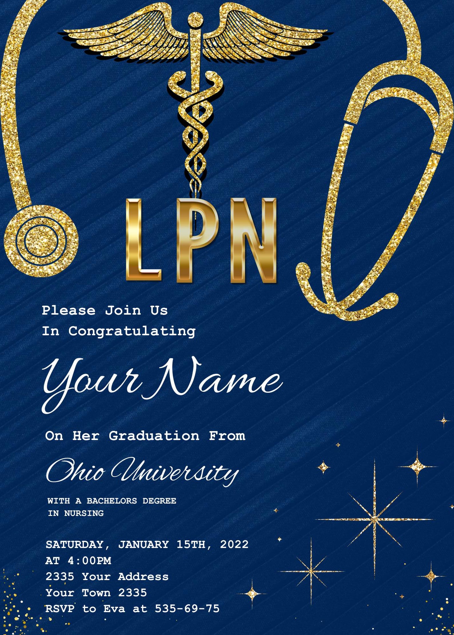 LPN Graduation Invitation Template: Nurse Announcement (digital ...