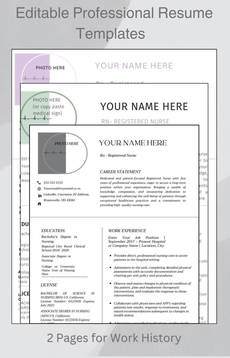 Nursing Resume Template: RN Bundle Digital Download, Editable, With ...