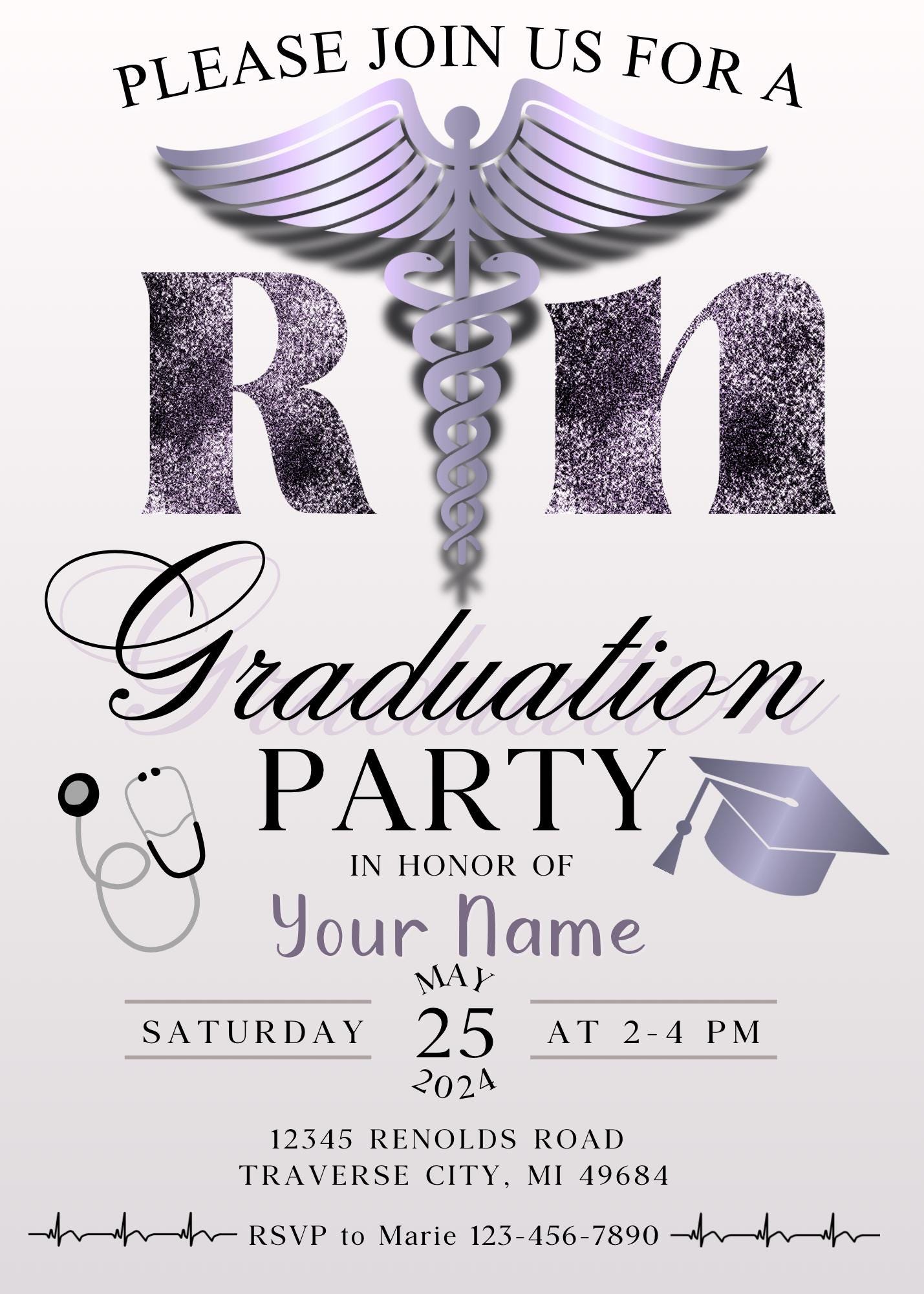 Nurse Graduation Party Invitation: Editable Canva Template (digital ...