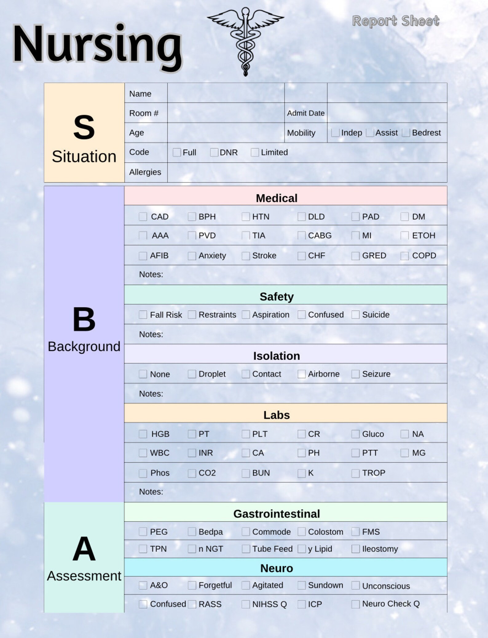 SBAR Nursing Report Template: Colorful Shift Handover Sheets (PDF) - Etsy