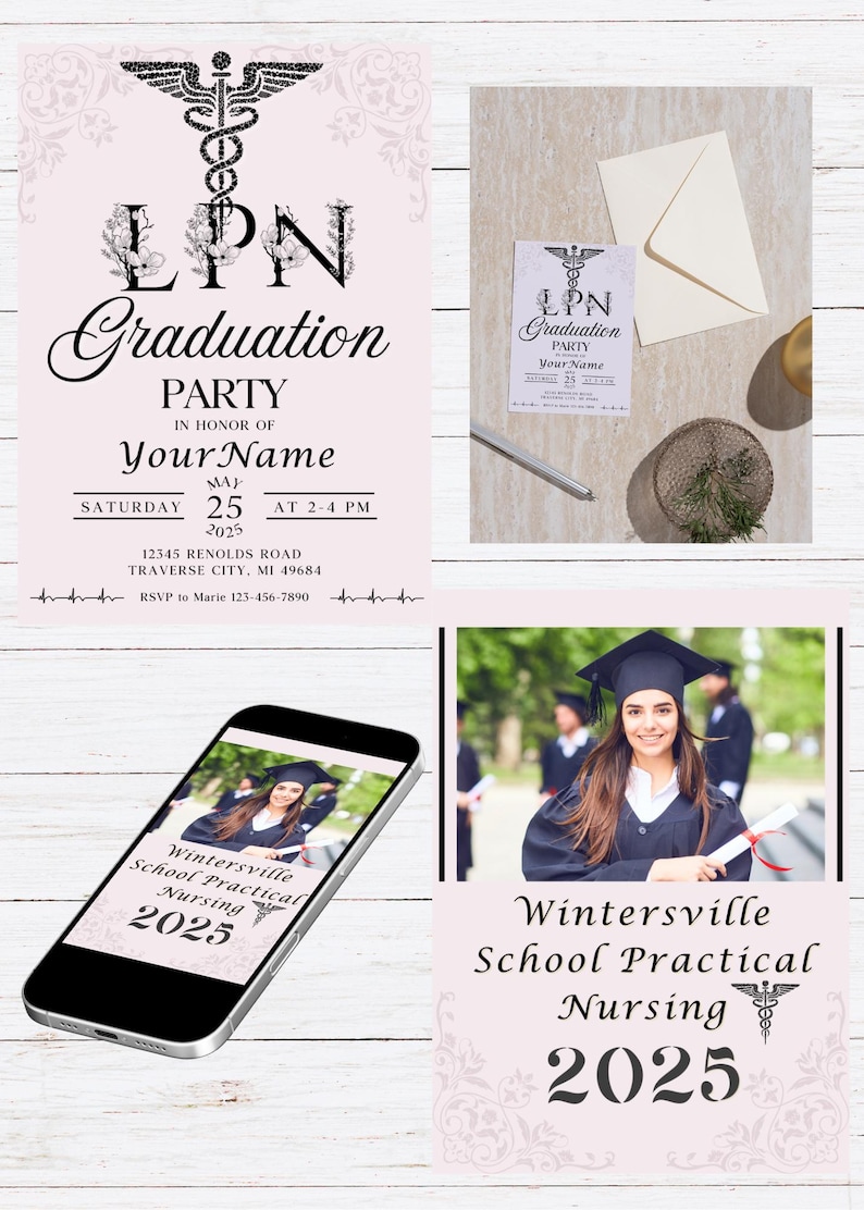 LPN Nurse Graduation Party Invitation | Licensed Practical Nurse Grad ...