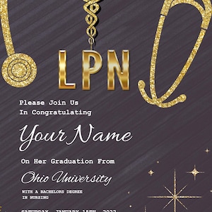 Nursing Graduation Invitation, LPN, Licensed Practical Nurse Graduation ...