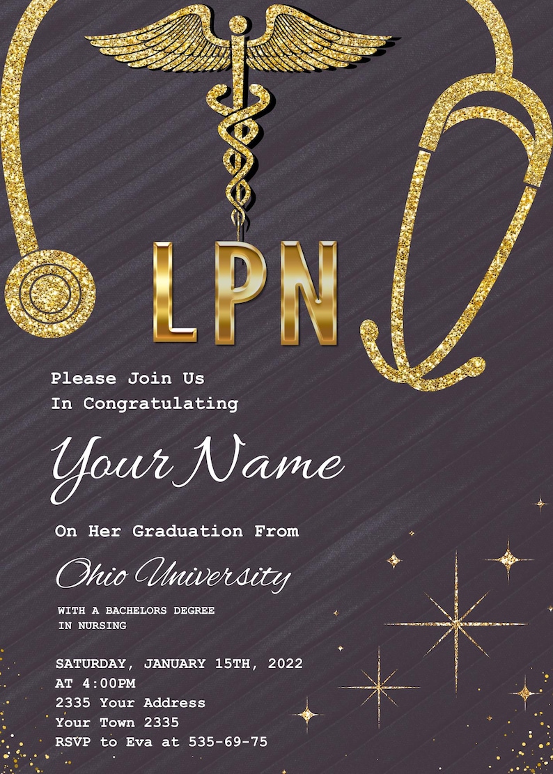 Nursing Graduation Invitation, LPN, Licensed Practical Nurse Graduation ...