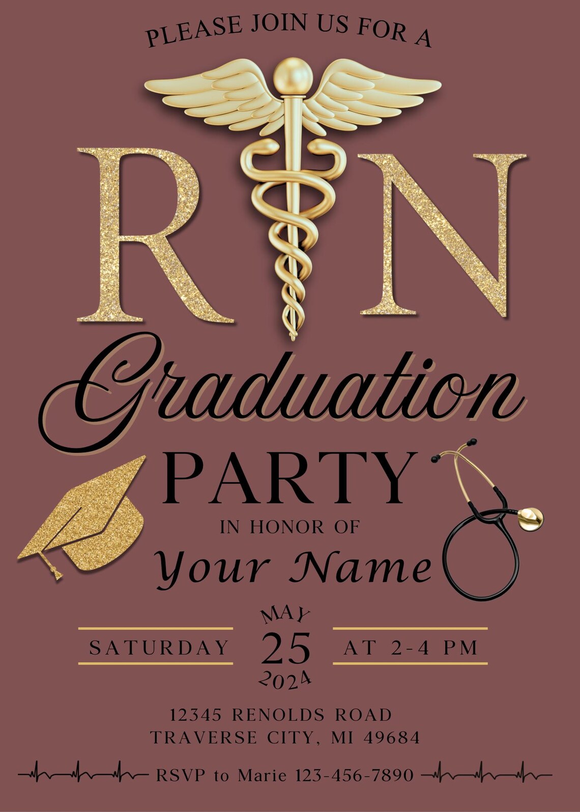 Nurse Graduation Party Invitation: Editable Canva Template (digital ...