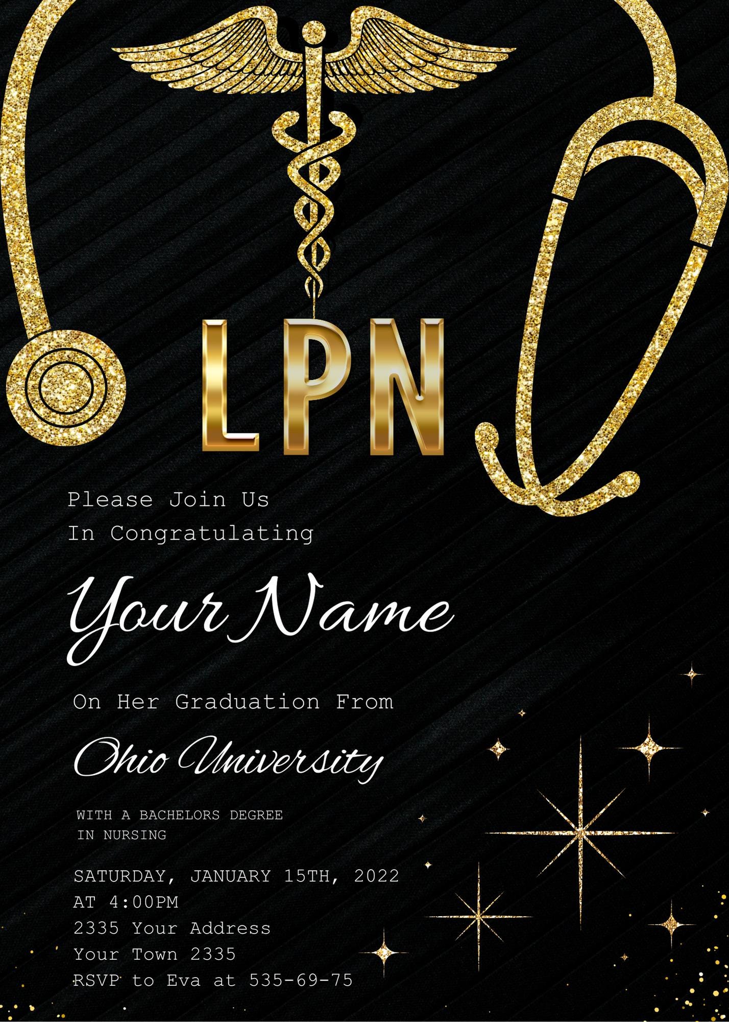 Nursing Graduation Invitation, LPN, Licensed Practical Nurse Graduation ...
