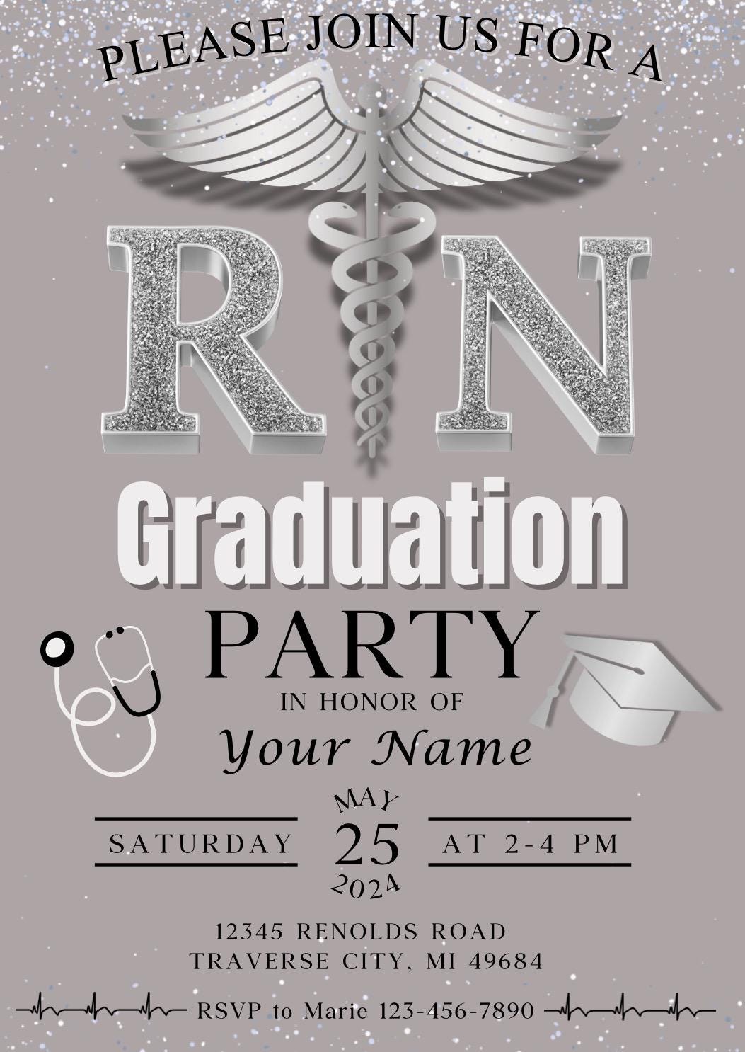 Nurse Graduation Party Invitation: Editable Canva Template (digital ...