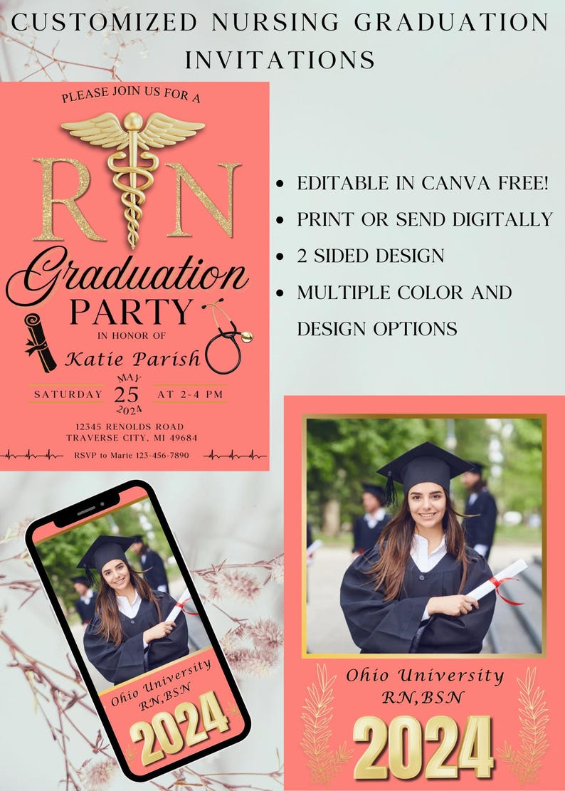 Nurse Graduation Party Invitation: RN, BSN (digital Download) - Etsy