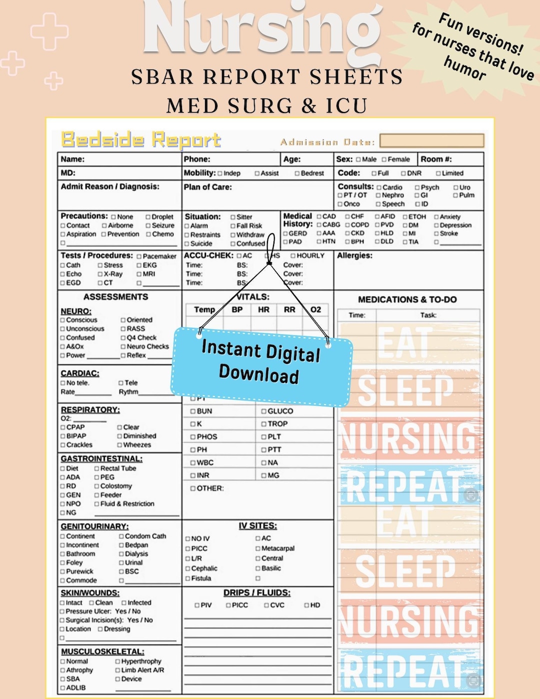 Nursing Template: SBAR Nurse Report Sheets. Fun, Nursing Humor ...