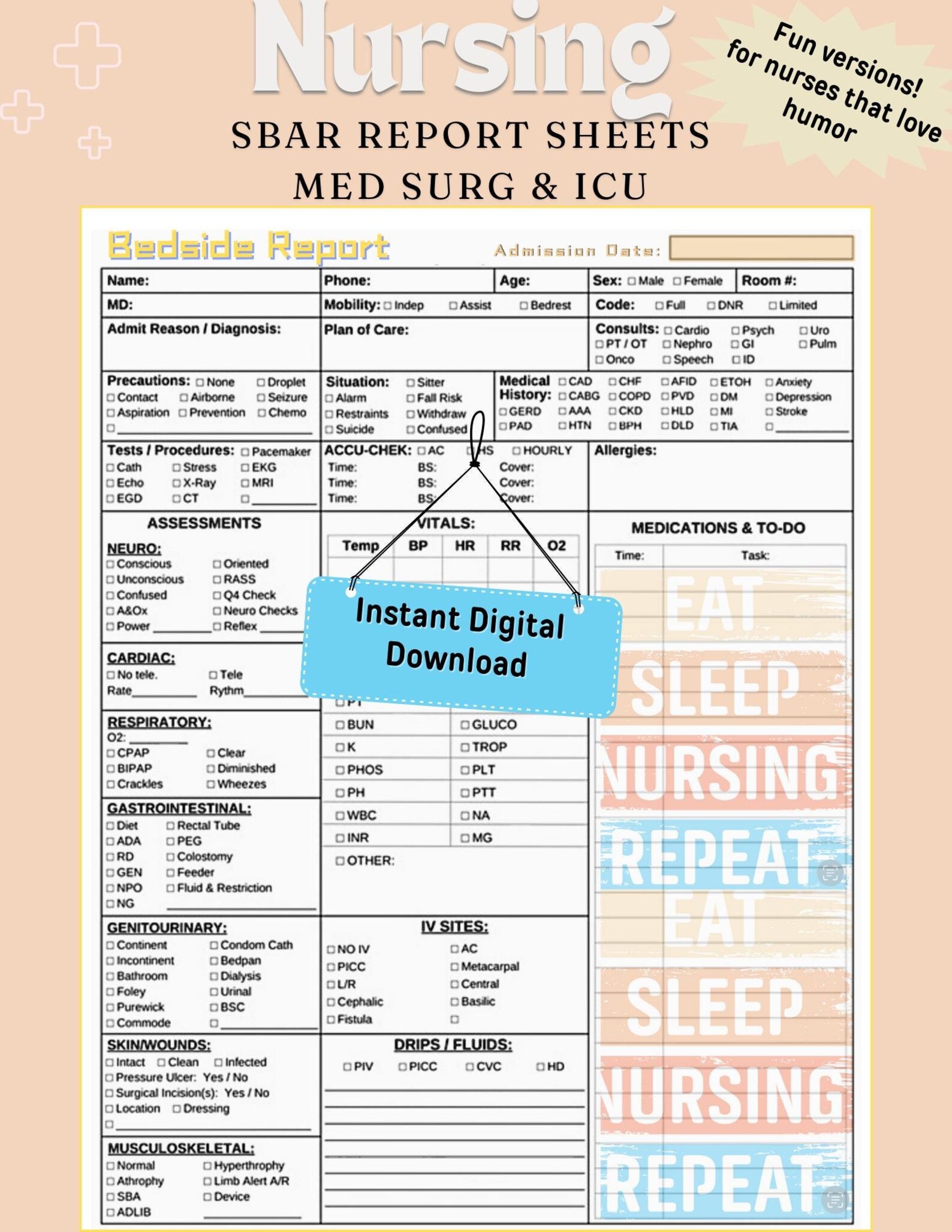Nursing Template: SBAR Nurse Report Sheets. Fun, Nursing Humor ...