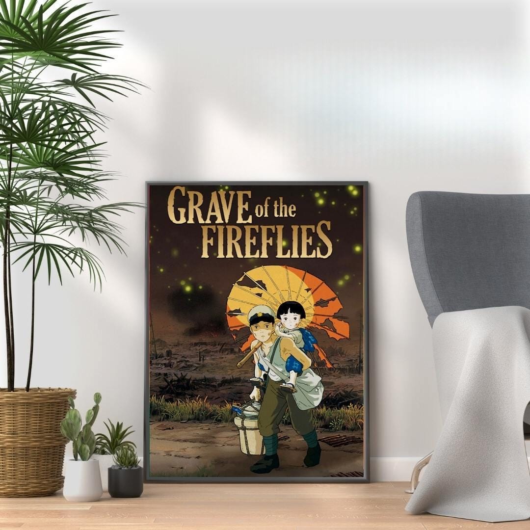 Grave of the Fireflies Print: Vintage Movie Poster, Retro Film Wall Art ...