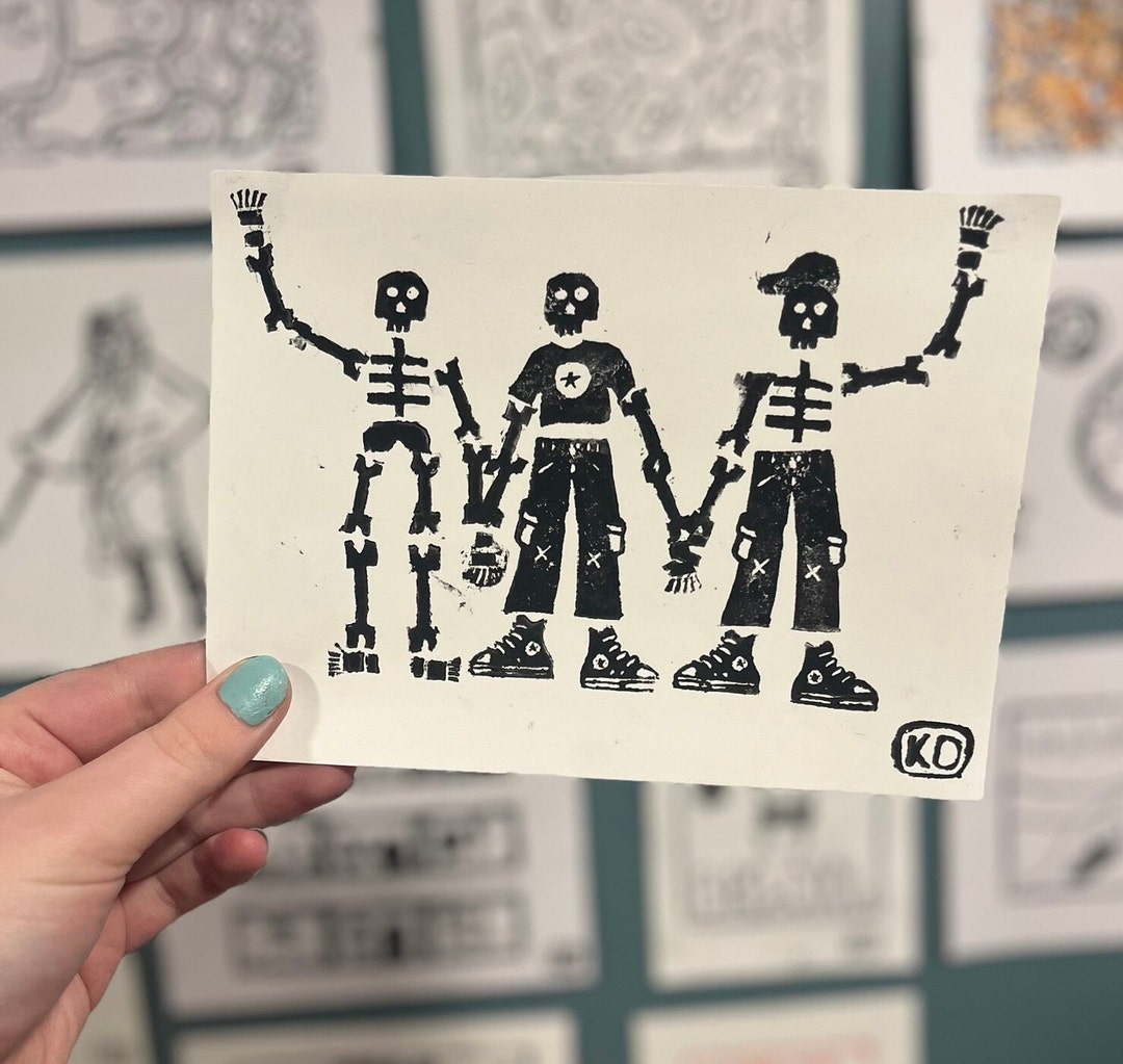 Skeletons Holding Hands Linocut Print - Etsy