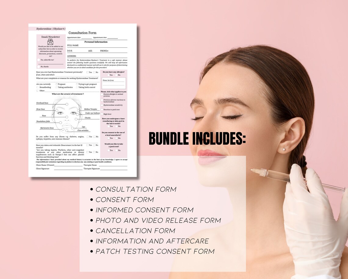 HYALURONIDASE CLIENT INTAKE Forms, Hyalase Consultation Form, Injection ...