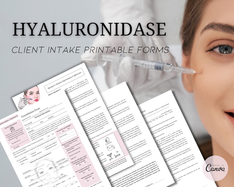 HYALURONIDASE CLIENT INTAKE Forms, Hyalase Consultation Form, Injection ...