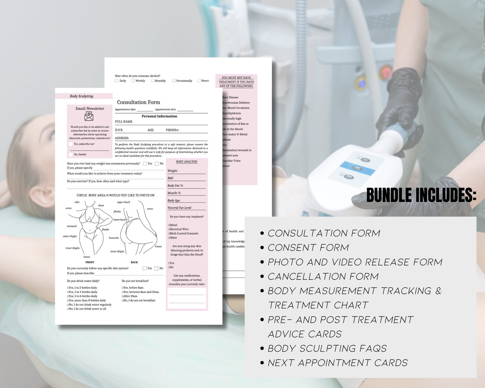 Body Sculpting Client Intake Forms, Fat Cavitation, Body Contouring ...