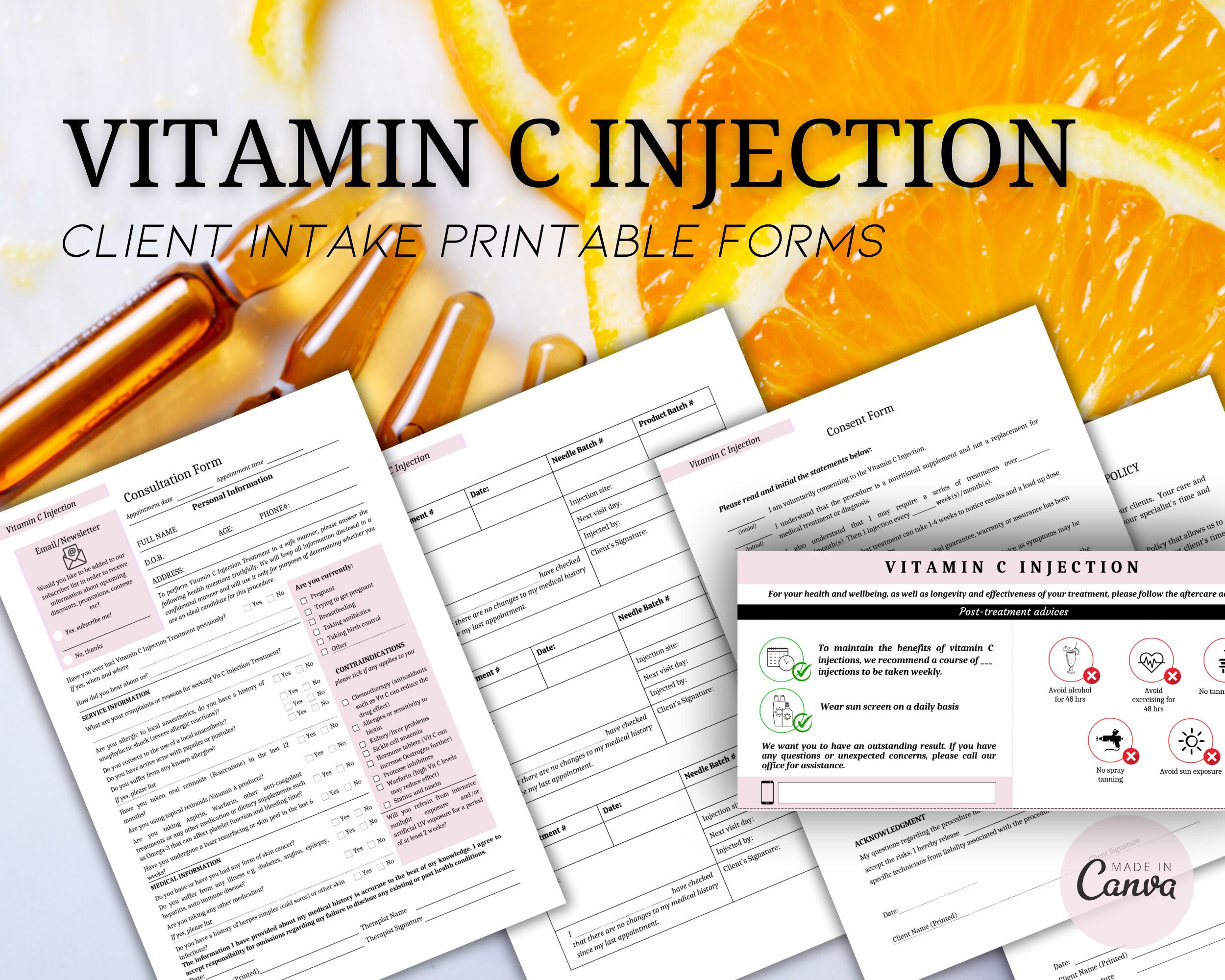 VITAMIN C INJECTION Client Intake Forms, Vitamin C Booster Consultation ...