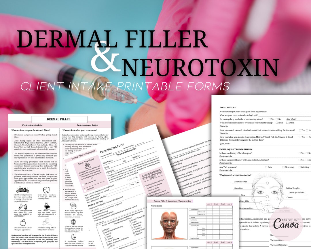 DERMAL FILLER/ BOTOX/ Neurotoxin Printable Forms, Esthetician Forms ...
