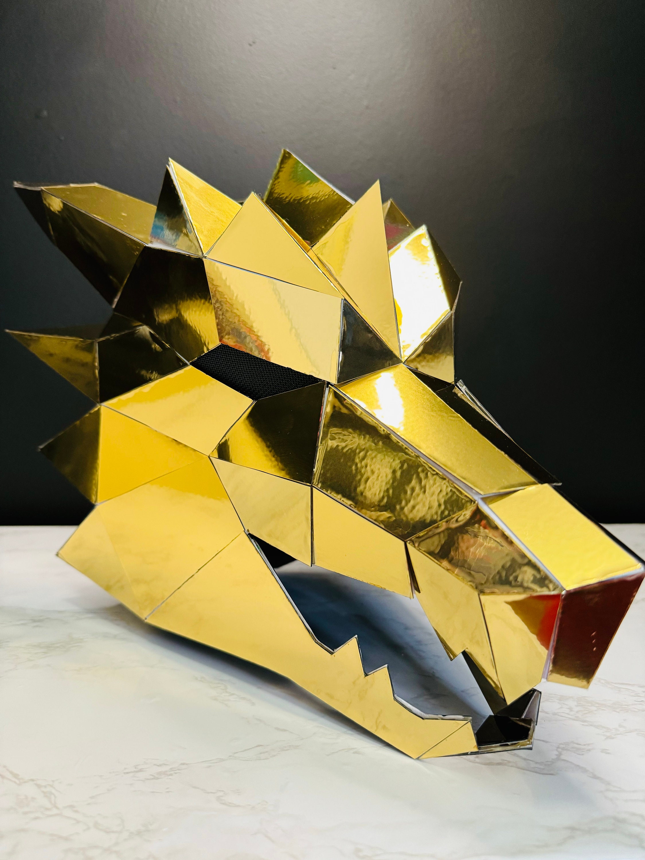Gold, Shiny, Reflective, Geometric, 3D Dragon Mask for Festival ...