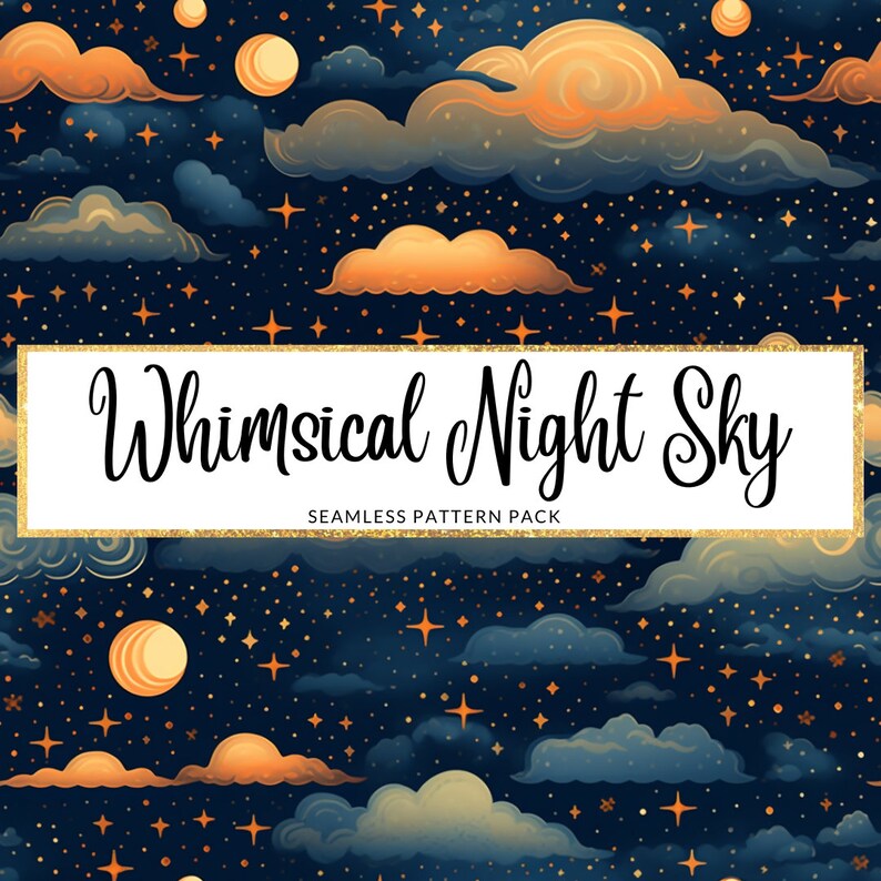 8 Whimsical Night Sky Digital Papers, Seamless Patterns, Colorful Night ...
