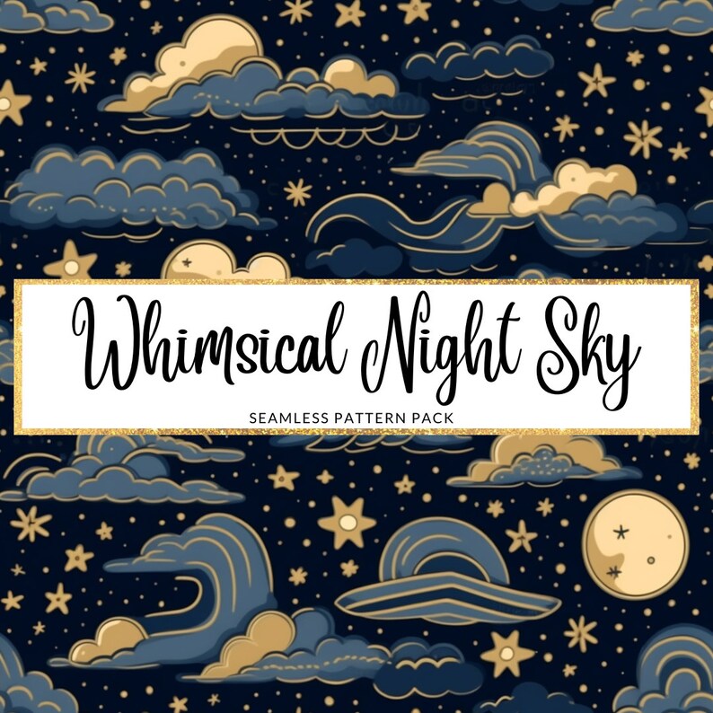 8 Whimsical Night Sky Digital Papers, Seamless Patterns, Colorful Night ...