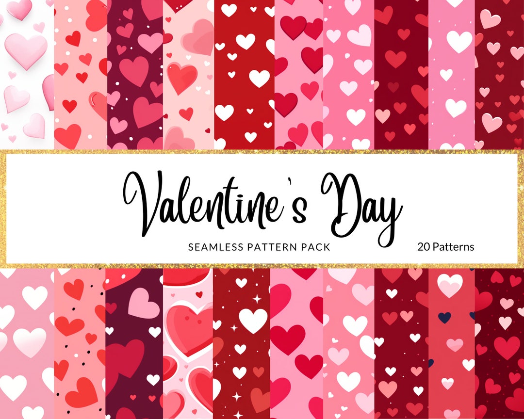 Valentine's Day Hearts Digital Paper: Seamless Patterns (commercial Use ...