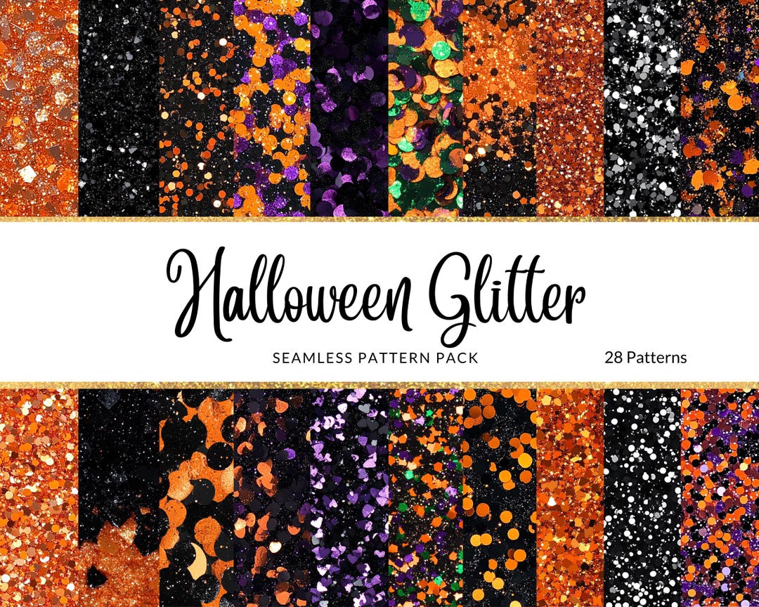 28 Halloween Glitter Digital Papers, Seamless Patterns Commercial Use ...