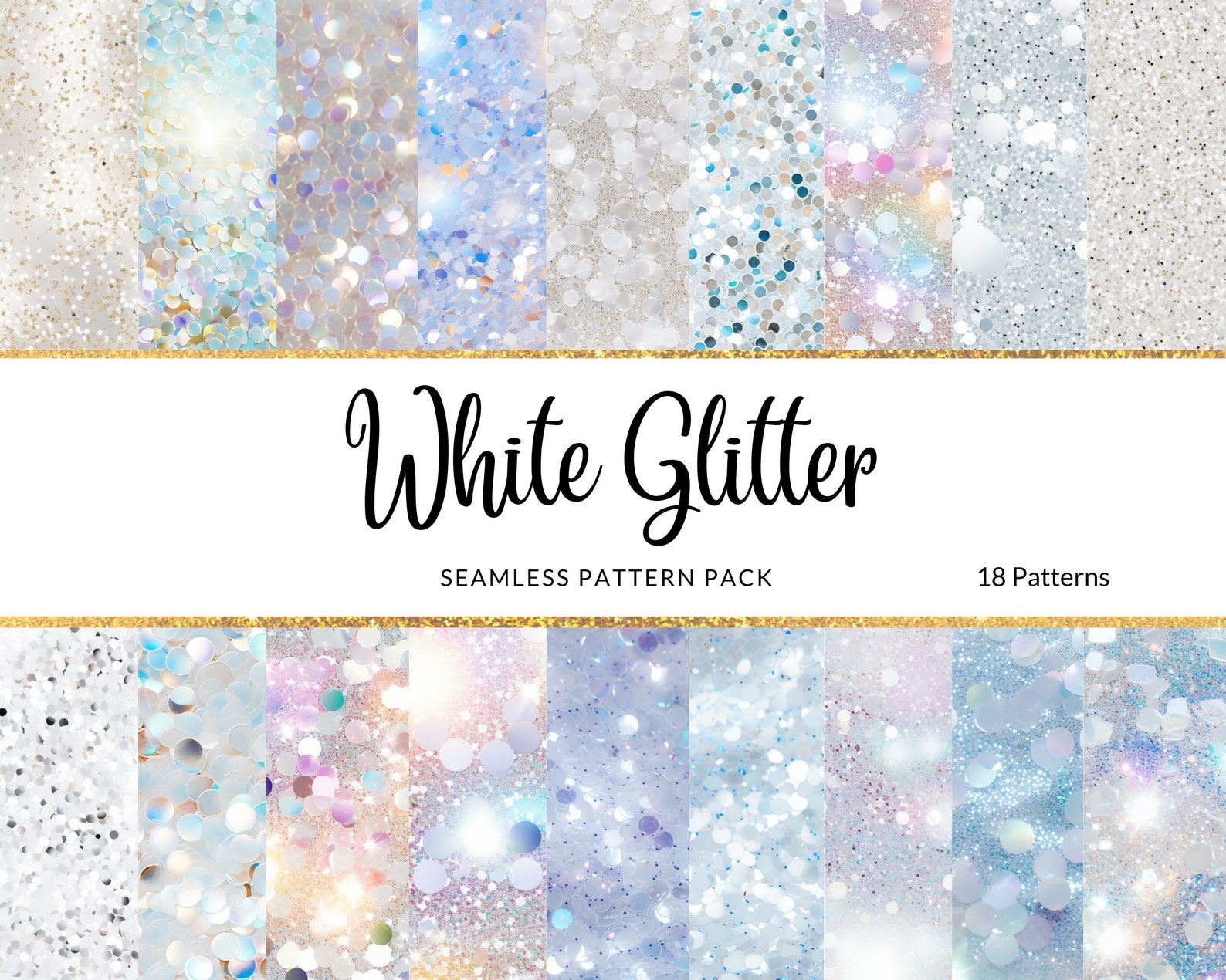 18 White Glitter Digital Papers, Seamless Digital Patterns. Instant ...