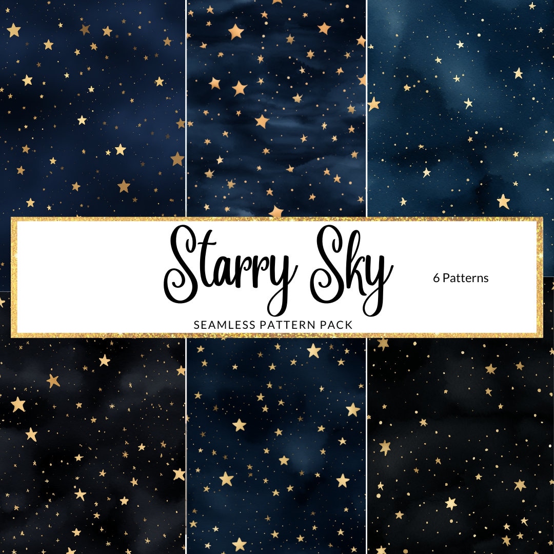 6 Starry Night Digital Papers, Seamless Patterns, Instant Download ...