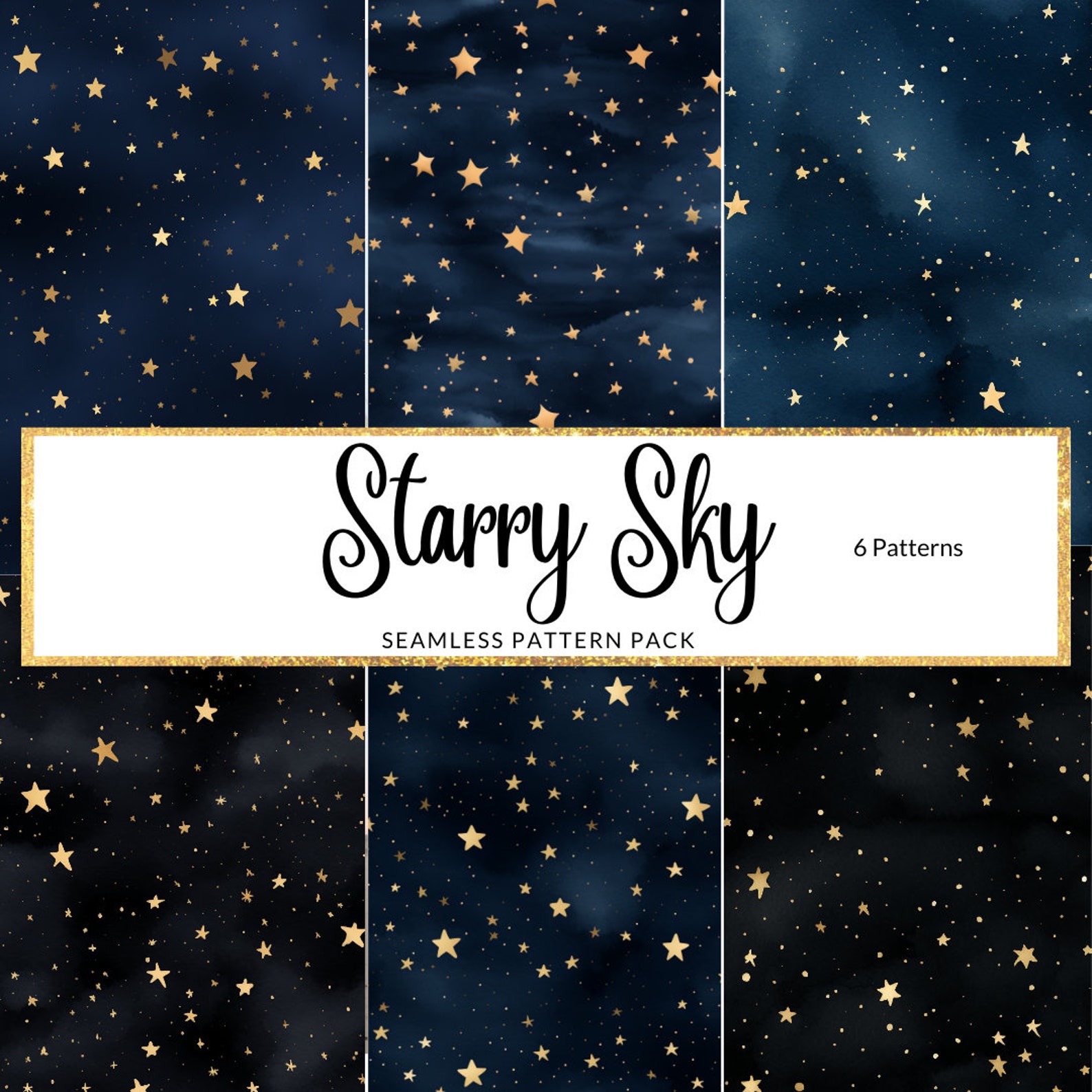 6 Starry Night Digital Papers, Seamless Patterns, Instant Download ...
