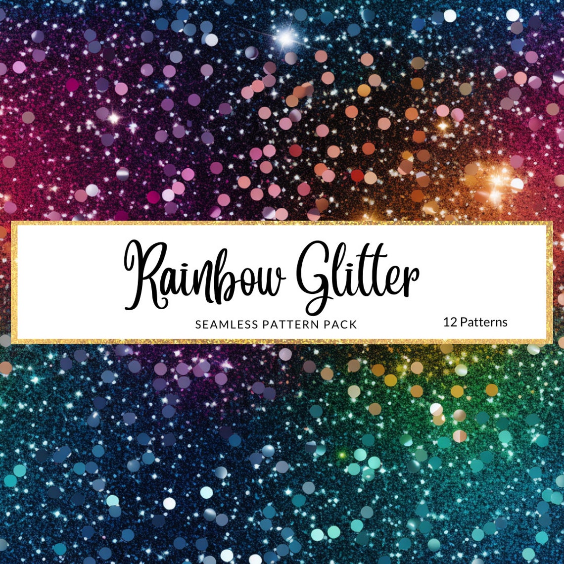 12 Rainbow Glitter Digital Papers Seamless Digital Rainbow Glitter ...