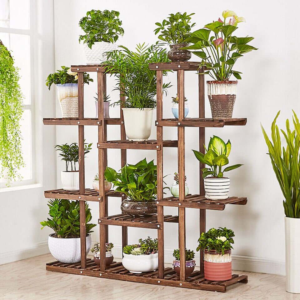 11 Tiers Wooden Multi Tier Plant Stand Flower Rack Shelf Holder Home ...