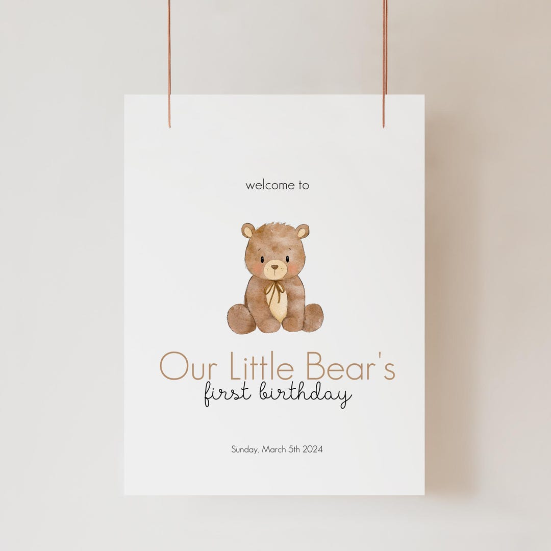 Beary First Birthday Welcome Sign Boys Birthday Poster Woodland, Wild ...