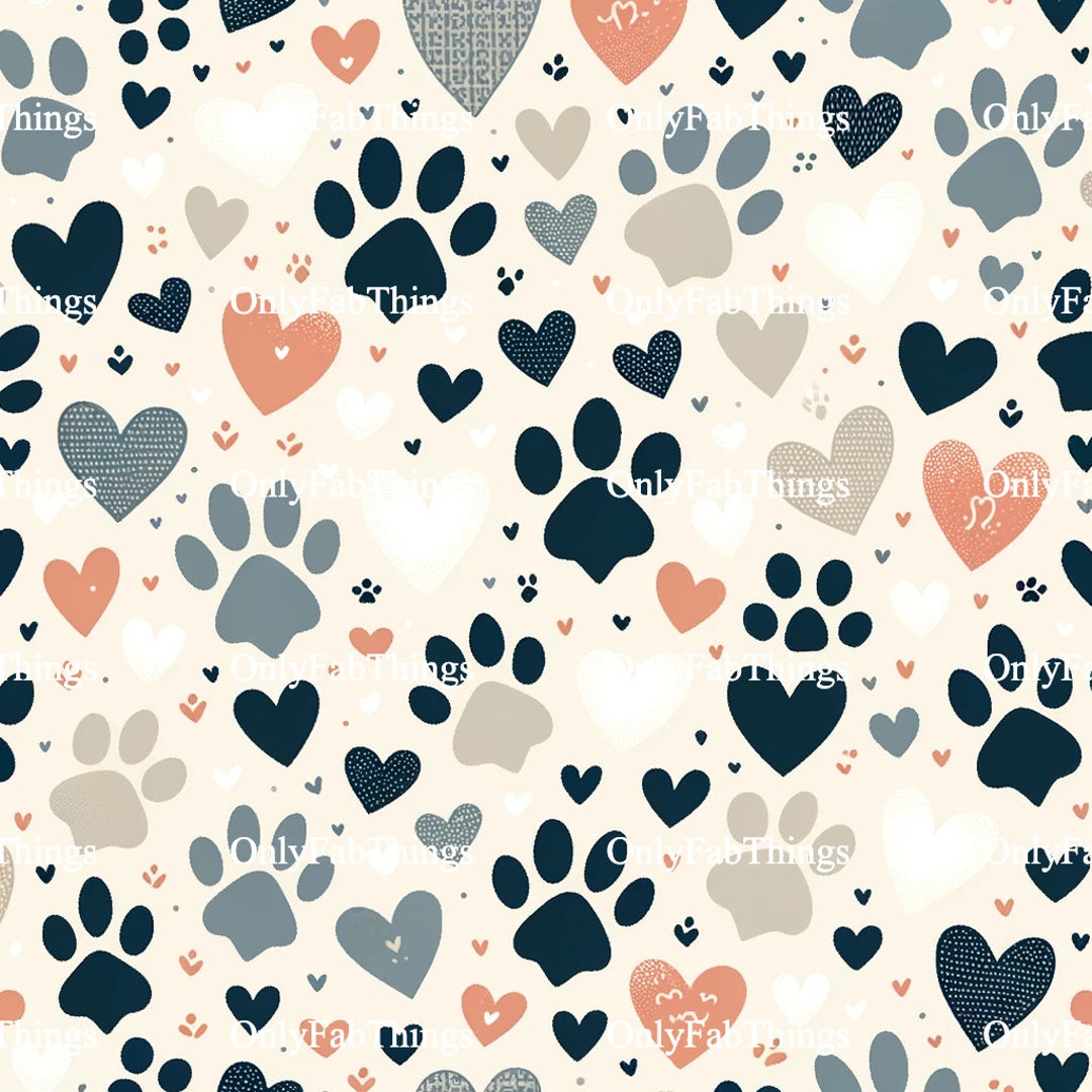 Paws and Hearts Digital Paper Seamless Pet-themed Background Pattern ...