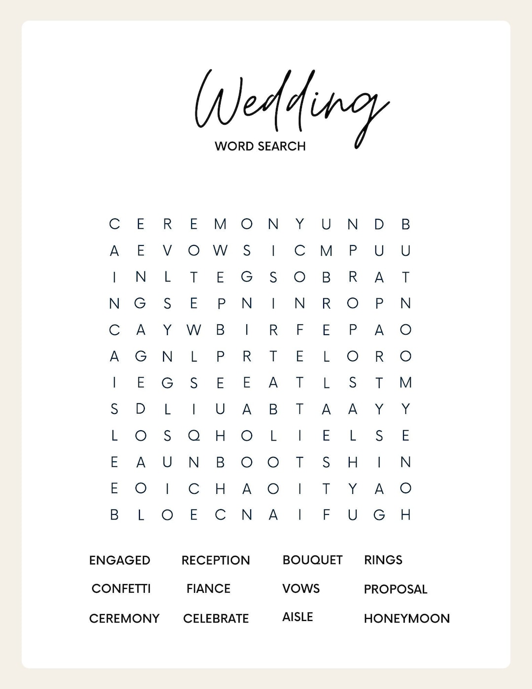 Wedding Word Search - Etsy