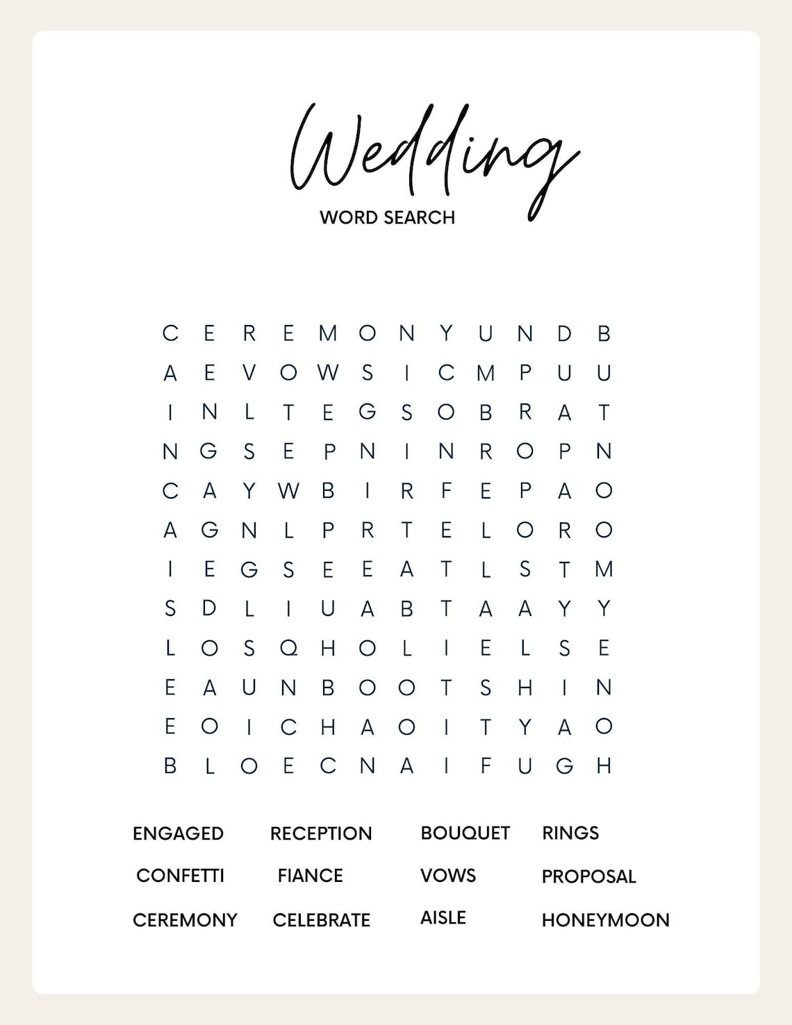 Wedding Word Search - Etsy
