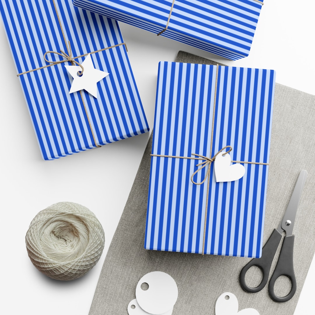 Dark Blue and Light Blue Striped Gift Wrapping Paper - Etsy